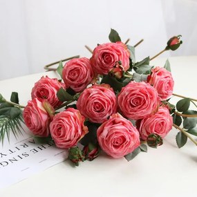 Umělé květy pivoňky, čajové růže s listy Barva: broskvová (peach flour)
