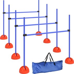 PawHut 4dílná sada agility pro psy se 4 překážkami a přepravní taškou pro trénink skákání, modrá