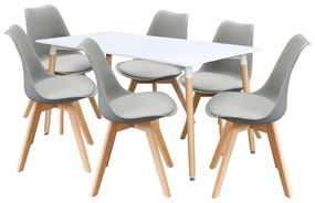 Jídelní stůl 160x90 QUATRO bílý + 6 židlí QUATRO šedé