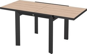 Rozkládací hliníkový zahradní stůl 80/160x80 cm Balkonový stůl odolný proti povětrnostním vlivům pro 6 osob Přírodní dřevo