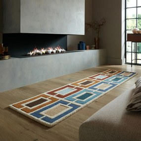 Flair Rugs, Ručně všívaný běhoun Illusion Retro Blocks Blue/Multi, 60x230, vícebarevná, ložnice