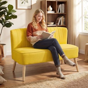 HOMCOM dvoumístná pohovka bez područek s dekorativním prošíváním — čalouněná, úsporná moderní pohovka s nohami z kaučukového dřeva, 117 x 56,5 x 77 c…