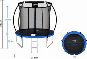 TRENDIE Trampolína s vnitřní sítí 252 cm modrá + žebřík