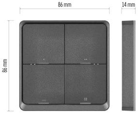 Vypínač 4-tlačítkový GoSmart 1xCR2430 Tuya černá