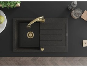 Mexen Bruno, 1-komorový granitový dřez 795x495x200 mm a dřezová baterie Elia, černá-zlatá metalíza, 6513-75-670101-50