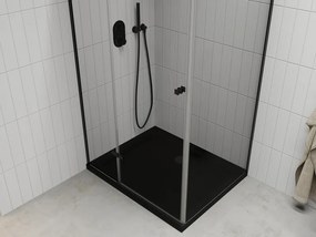 Mexen Roma, sprchový kout s 1-křídlými dveřmi 120 (dveře) x 80 (stěna) cm, 6mm čiré sklo, černý profil, slim sprchová vanička 5cm černá s černým sifonem, 854-120-080-70-00-4070B