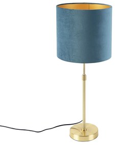 Stolní lampa zlatá / mosazná s velurovým odstínem modré 25 cm - Parte