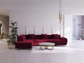 KOOKO HOME Rohová rozkládací sametová pohovka s úložným prostorem Calmato XL levý roh