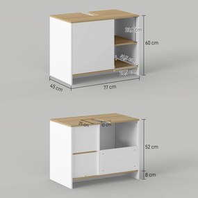 Moderní koupelnová skříňka pod umyvadlo kleankin s přihrádkami a dveřmi 77x45x60 cm Bílá a Přírodní
