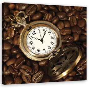 Obraz na plátně, Sledujte a kávová zrna - 30x30 cm