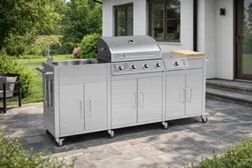 Nerezová zahradní BBQ kuchyně s umyvadlem BestBerg BBBQ-29SS / 5 hořáků / 17,2 kW / stříbrná