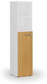 Kombinovaná kancelářská skříň PRIMO, dveře na 3 patra, 1781 x 400 x 420 mm, bílá/buk