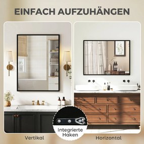 HOMCOM obdélníkové nástěnné zrcadlo 76×101 cm — černý MDF rám, do koupelny i obýváku