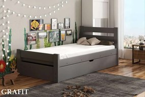 Dřevěná postel NELA 90x190 cm s úložným prostorem borovice masiv - GRAFIT