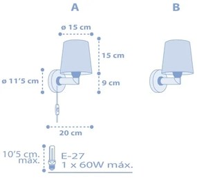 Dalber 82219T - Dětské nástěnné svítidlo STAR LIGHT 1xE27/60W/230V modrá