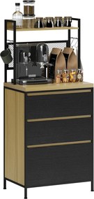 HOMCOM Kuchyňská Skříňka Buffet S úložným Prostorem, Průmyslový Styl, 3 Zásuvky, Deska, Polička a 4 Háčky, Mikrovlnná Skříňka do Jídelny a Obývacího …