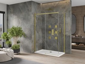 Mexen Omega posuvný sprchový kout 140 x 70 cm, 8mm sklo, zlatý profil-čiré sklo + slim sprchová vanička 5cm, 825-140-070-50-00-4010