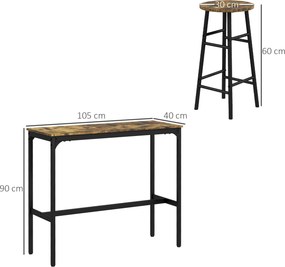 HOMCOM Barový set, 3dílný barový stůl s barovou židlí, jídelní skupina v industriálním designu, kuchyňský stůl se 2 barovými židlemi, do jídelny, kuc…