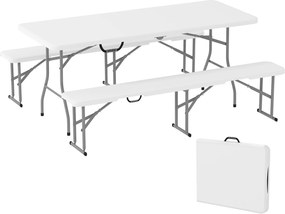 Sada skládacího pivního stanu Outsunny - 3dílná campingová stůl, 2 pivo lavičky s nosným úchopem, pivní stan pro balkon, zahradu, párty 180 x 74 x 74