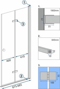Rea Fold N2 - sprchové dveře ke sprchovému koutu Fold 90cm, čiré sklo, chromový profil, REA-K7442