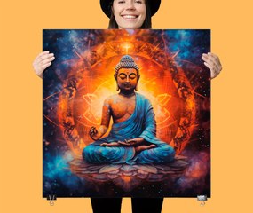 Plakát - Vesmírný buddha ohnivý kruh FeelHappy.cz Velikost plakátu: 100 x 100 cm