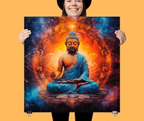 Plakát - Vesmírný buddha ohnivý kruh FeelHappy.cz Velikost plakátu: 120 x 120 cm