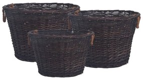 3dílná sada stohovatelných košů na dříví tmavě hnědé vrba 286986