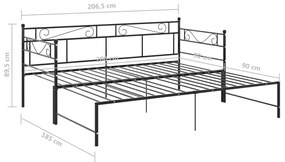 Rám vysouvací postele/pohovky černý kovový 90 x 200 cm,  324770