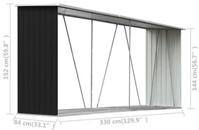 vidaXL Zahradní kůlna na dříví pozinkovaná ocel 330x84x152 cm antracit