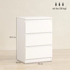 HOMCOM Noční stoly, sada 2 ks, 3 zásuvky, bezúchytový design, vzhled dřeva, bílá