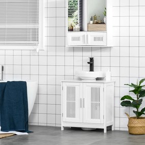 kleankin Podskříňková Koupelnová Skříňka se Dvěma Ventilovanými Dveřmi a Nastavitelnou Úložnou Policí Moderní 60x30x60 cm Bílá
