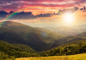 Obraz duhová krajina + háčky, hřebíčky, čistící hadřík ZDARMA Velikost (šířka x výška): 100x100 cm