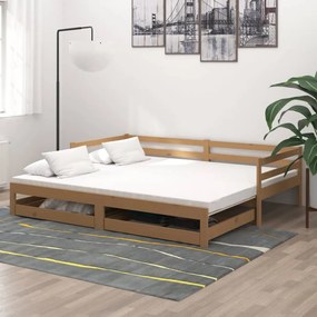 vidaXL Výsuvná válenda 2 x (90 x 200) cm medově hnědá masivní borovice