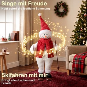 HOMCOM Zpívající lyžařský Santa Claus, 65 cm, animovaná vánoční postava se lyžemi, holemi a aktivací zvukem / dotykem