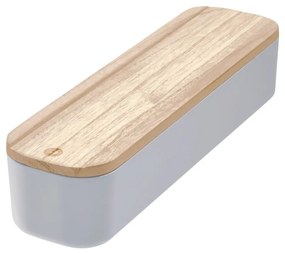 Šedý úložný box s víkem ze dřeva paulownia iDesign Eco, 9 x 36,5 cm