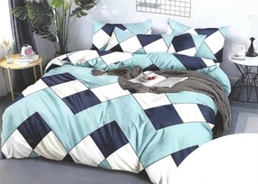 Sada tyrkysová satén bavlněné ložní prádlo s geometrickým bílé a námořnické modři vzor Reece C9N 140x200