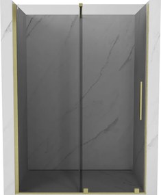 Mexen Velar, posuvné sprchové dveře do otvoru 150 cm, 8mm šedé sklo, zlatá matná, 871-150-000-41-55
