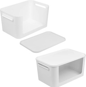 Úložný box s otevřenou přední hranou, MODULE, s víkem, bílý -  59,5 × 39,5 × 30 cm