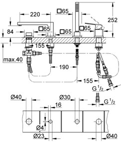 GROHE 19897001 - Vanová čtyřotvorová baterie EUROCUBE lesklý chrom
