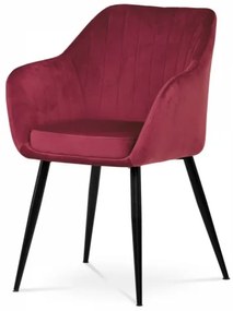 Jídelní židle červená sametová látka kovové nohy černý matný lak PIKA RED4