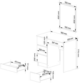 Kosmetický stolek se zrcadlem T-6 90x50 cm bílý levý