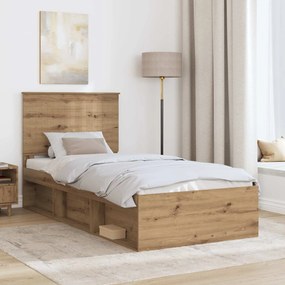 Rám postele Umělecký dub 90 x 190 cm Masivní borové dřevo 3411072