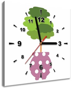 Gario Obraz s hodinami Zelený stromeček ve váze Rozměry: 30 x 30 cm