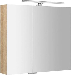 Sapho Mirró - Zrcadlová skříňka s LED osvětlením 80x70x16 cm, 2x dvířka, dub alabama MC080-0022