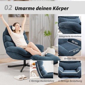 HOMCOM Relaxační křeslo s podnožkou, křeslo, lounge křeslo s čalouněním z chenille, moderní televizní křeslo, 78 x 93 x 100 cm, modrá