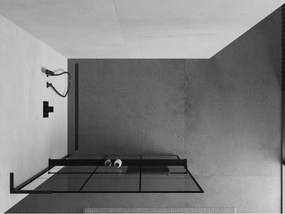 Mexen Kioto+ L, sprchová zástěna Walk-In s poličkou a věšákem 110 x 200 cm, 8mm čiré sklo černý vzor, ​​černý profil, 800-110-123-70-77