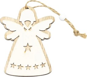 Vánoční dřevěná ozdoba na stromeček anděl 10 × 7,5 cm, závěsná
