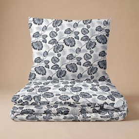 Krepové prodloužené povlečení Monstera - šedomodré Velikost: 140 x 220 + 70 x 90