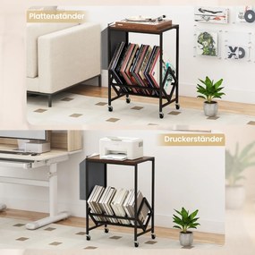 Costway Pojízdný stolek na gramofon s držákem časopisů, hnědý