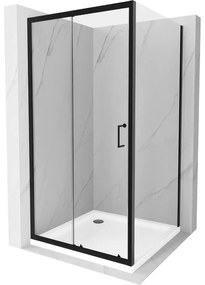 Mexen Apia rozsouvací sprchový kout 90 x 90 cm, Průhledné, Černá + sprchová vanička Flat, Bílá- 840-090-090-70-00-4010B